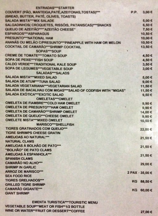 Restaurante Avó Maria Menu - Zomato Portugal