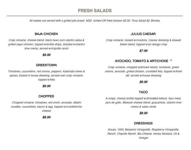 Menu at Bomba Grill restaurant, East Dundee