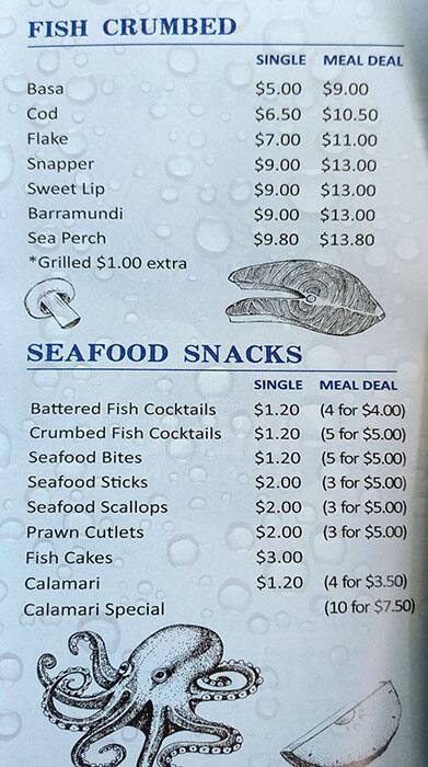 Menu at Seafood on Pub Lane - fish & chips, Greenbank