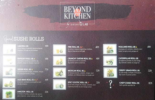 Menu at Beyond Akaretler, Istanbul