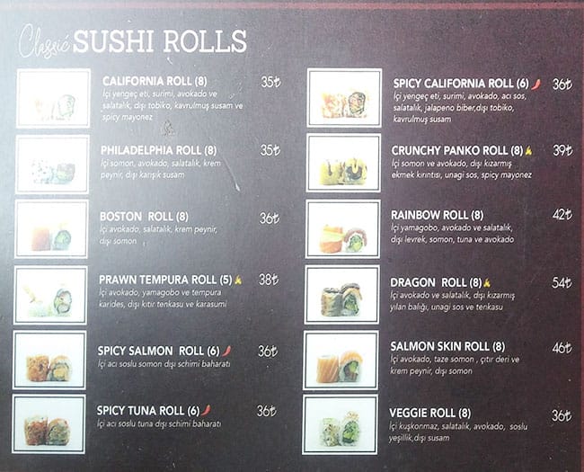 Menu at Beyond Akaretler, Istanbul