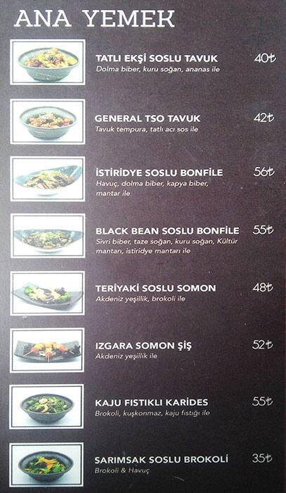 Menu at Beyond Akaretler, Istanbul