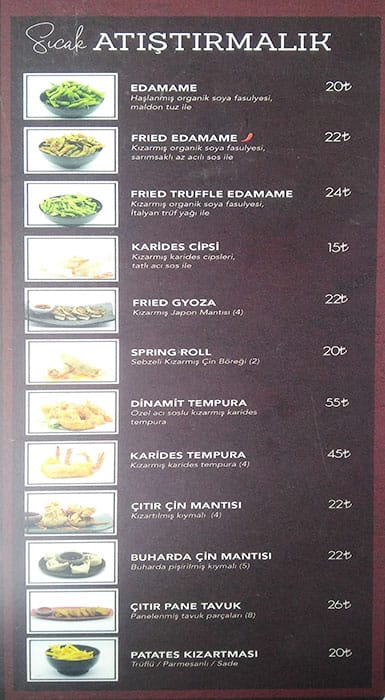 Menu at Beyond Akaretler, Istanbul