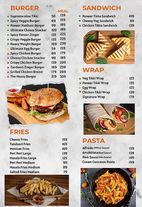 Menu of Burger Cave, Dera Bassi, Zirakpur