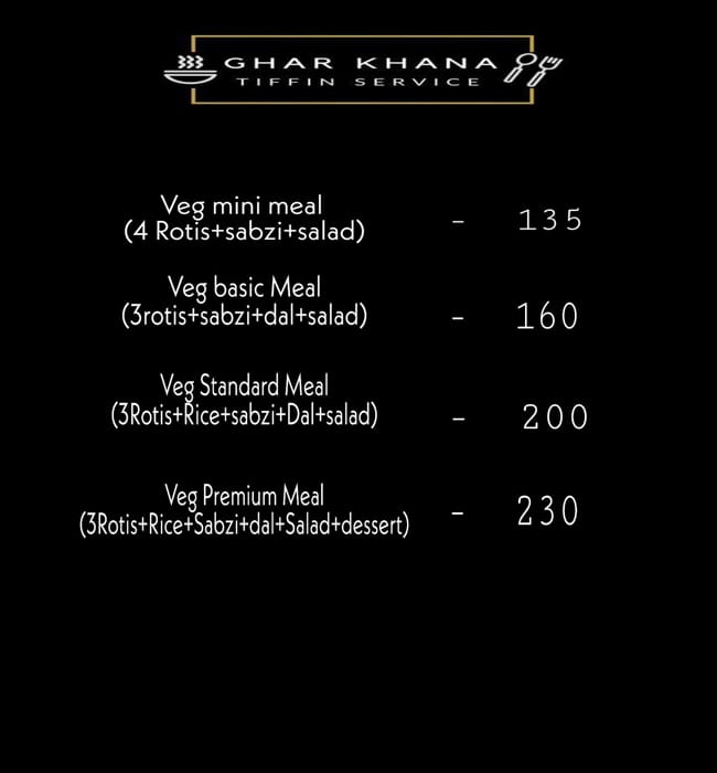 Menu of Ghar Khana Tiffin Service, Malad West, Mumbai