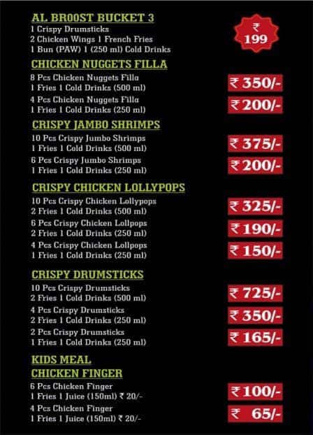 Menu of AFC Abdullah Fried Chicken & Chinese, Nerul, Navi Mumbai