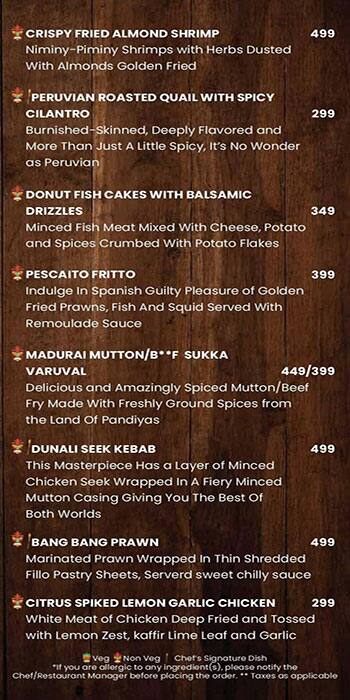 Menu at TIKI TAKO, Chennai