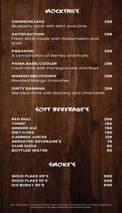 Menu at TIKI TAKO, Chennai