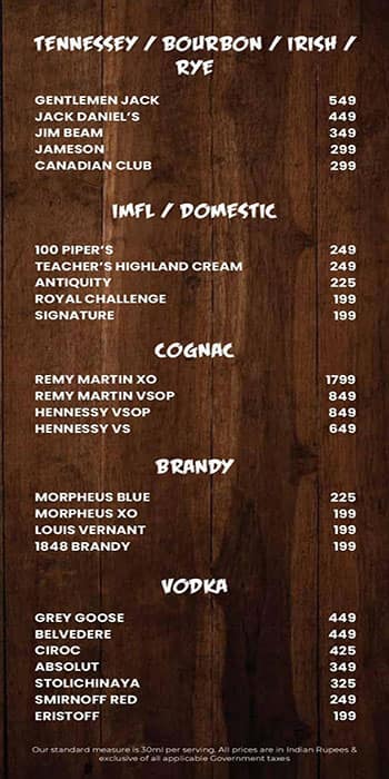 Menu at TIKI TAKO, Chennai