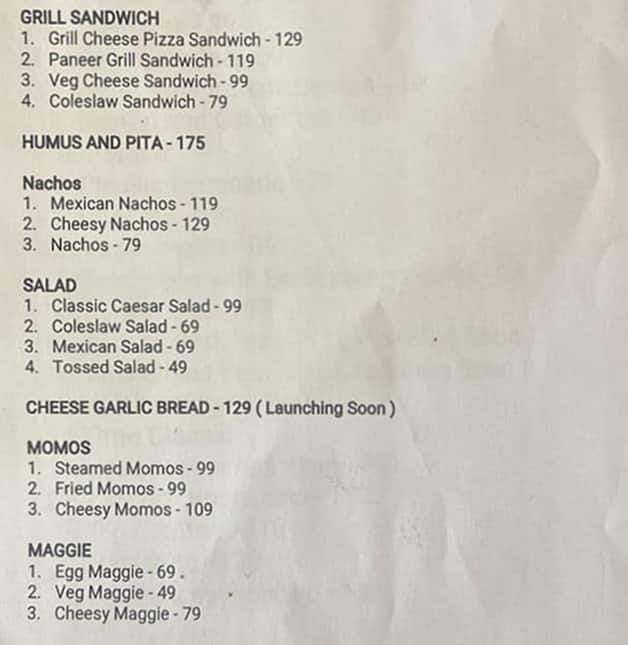 Menu at The Kaffee, Meerut