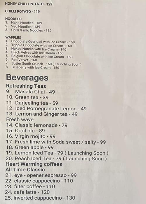 Menu at The Kaffee, Meerut