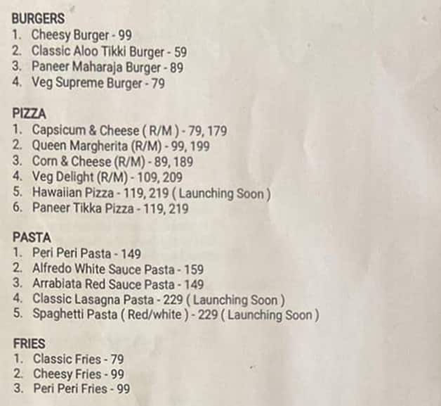 Menu of The Kaffee, Meerut Cantt, Meerut