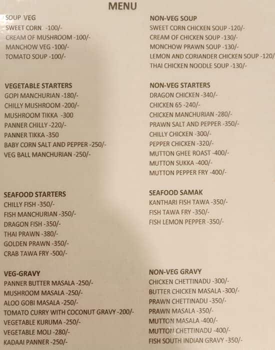 Menu at Samak Restaurant, Puducherry