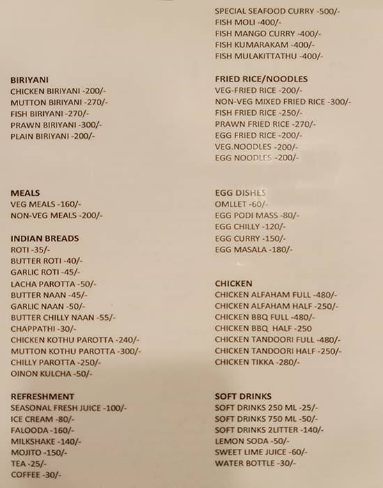 Menu at Samak Restaurant, Puducherry