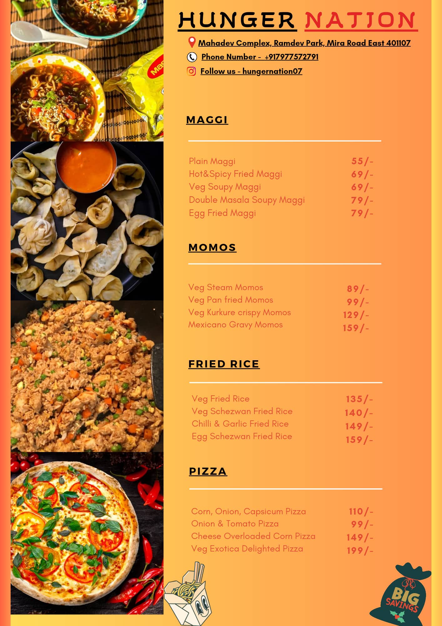 Menu of Hunger Nation, Mira Road, Mumbai