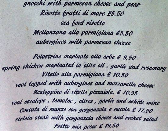 Menu at Adrian's Restaurant, London