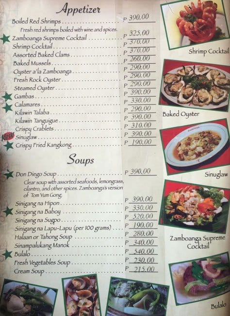 Menu at Zamboanga Restaurant, Manila, Adriatico St