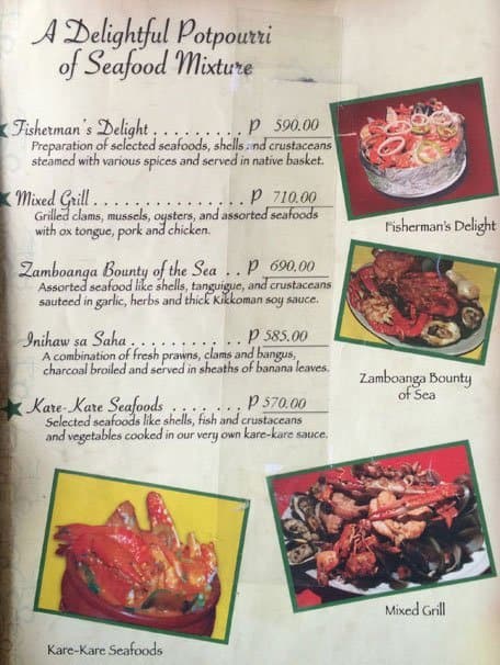 Menu at Zamboanga Restaurant, Manila, Adriatico St