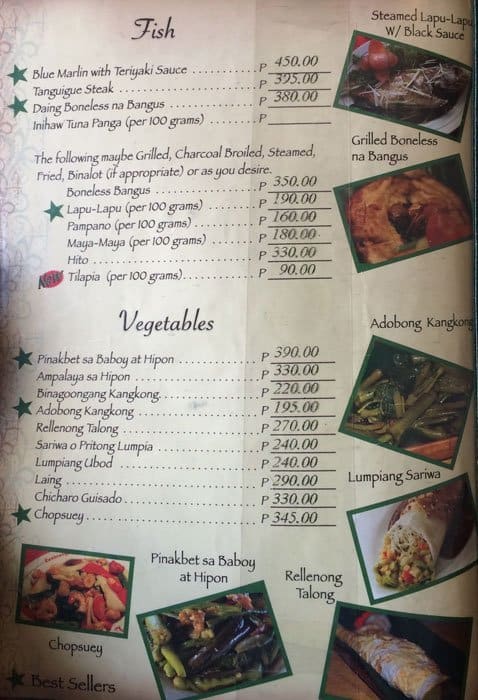 Menu at Zamboanga Restaurant, Manila, Adriatico St