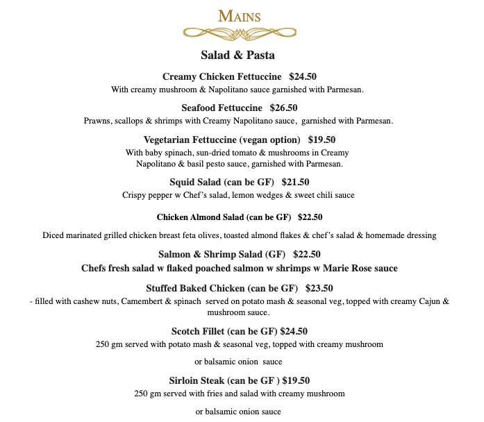Menu at Kentish Hotel cafe, Waiuku
