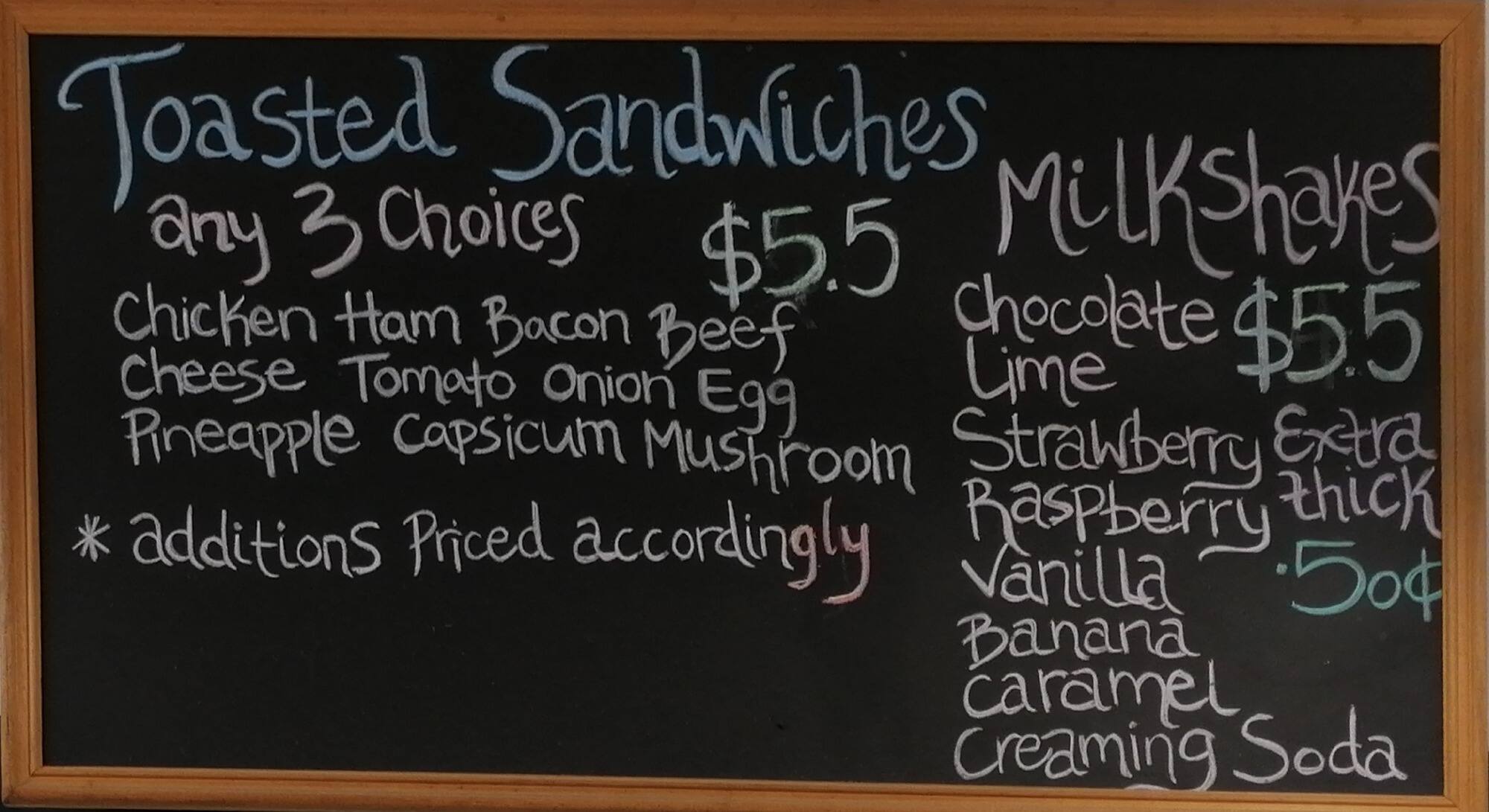 Menu at Island Bay Bakery and Cafe, Wellington