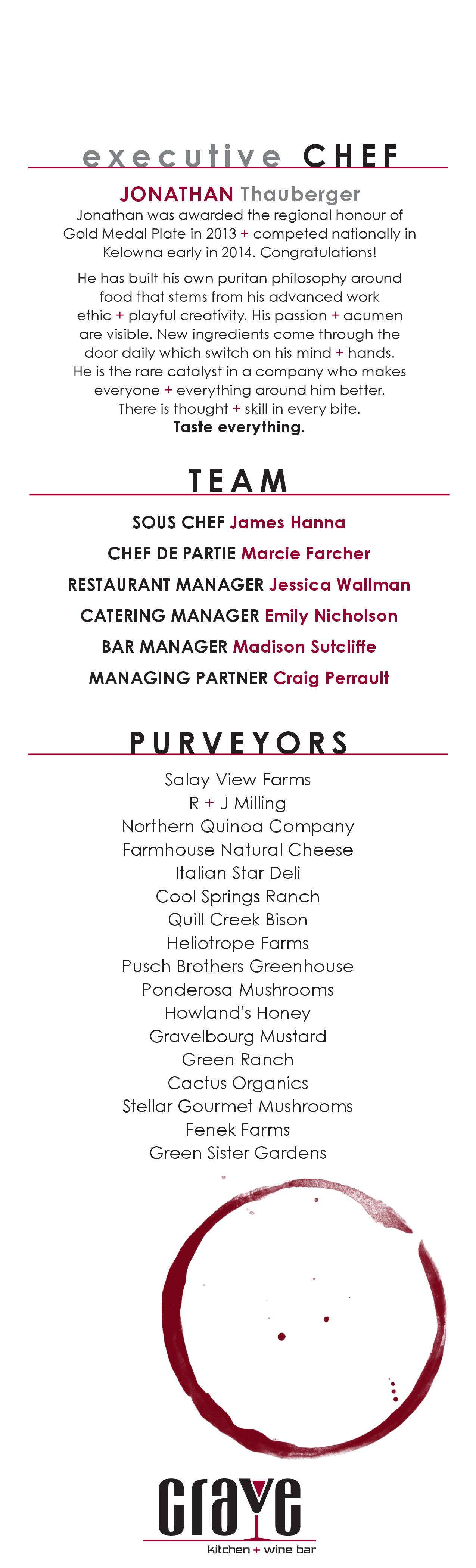 Menu at Crave Kitchen + Wine Bar, Regina