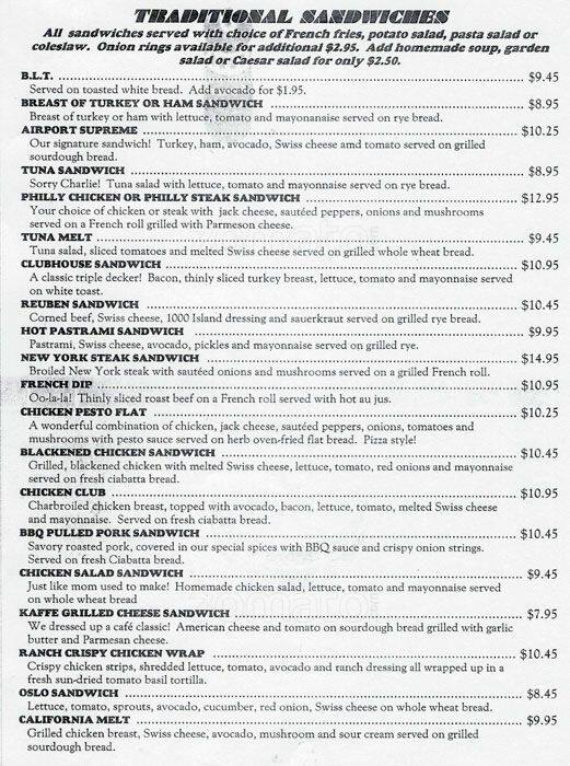 Menu at Kaffe Mocha restaurant, Santa Rosa