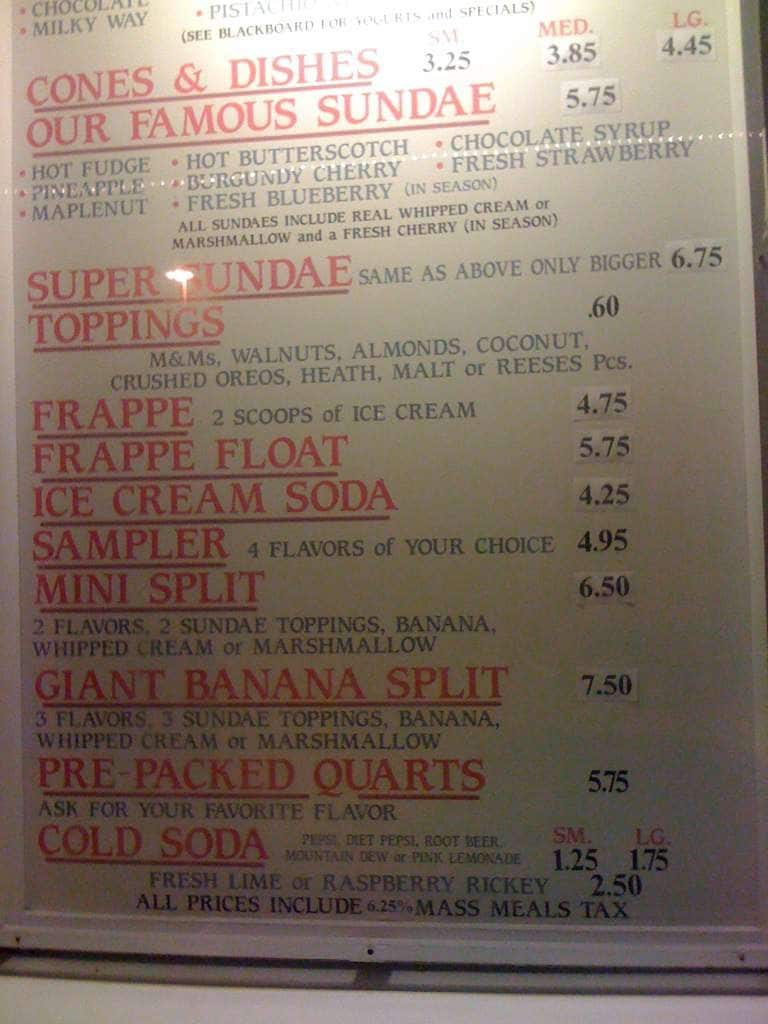 Menu at Sundae School desserts, Harwich, 606 MA-28