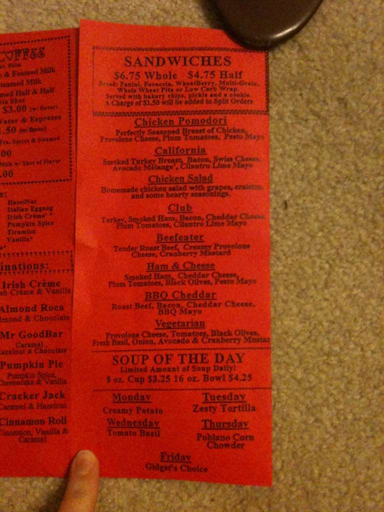 Menu at Gidgets Sandwich Shack restaurant, Wichita Falls