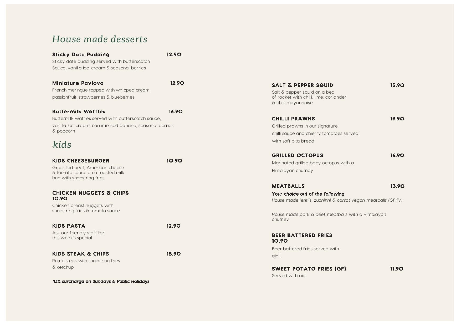 Menu at The Burrow cafe, Marrickville