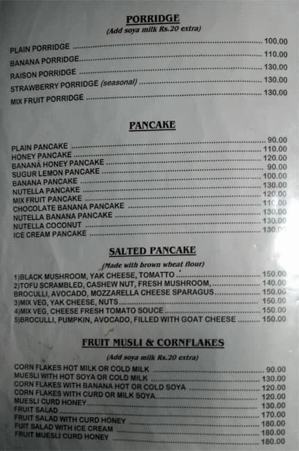 Menu of Little Buddha Cafe, Tapovan, Rishikesh