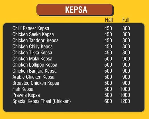 Menu of Kepsa World, Byculla, Mumbai
