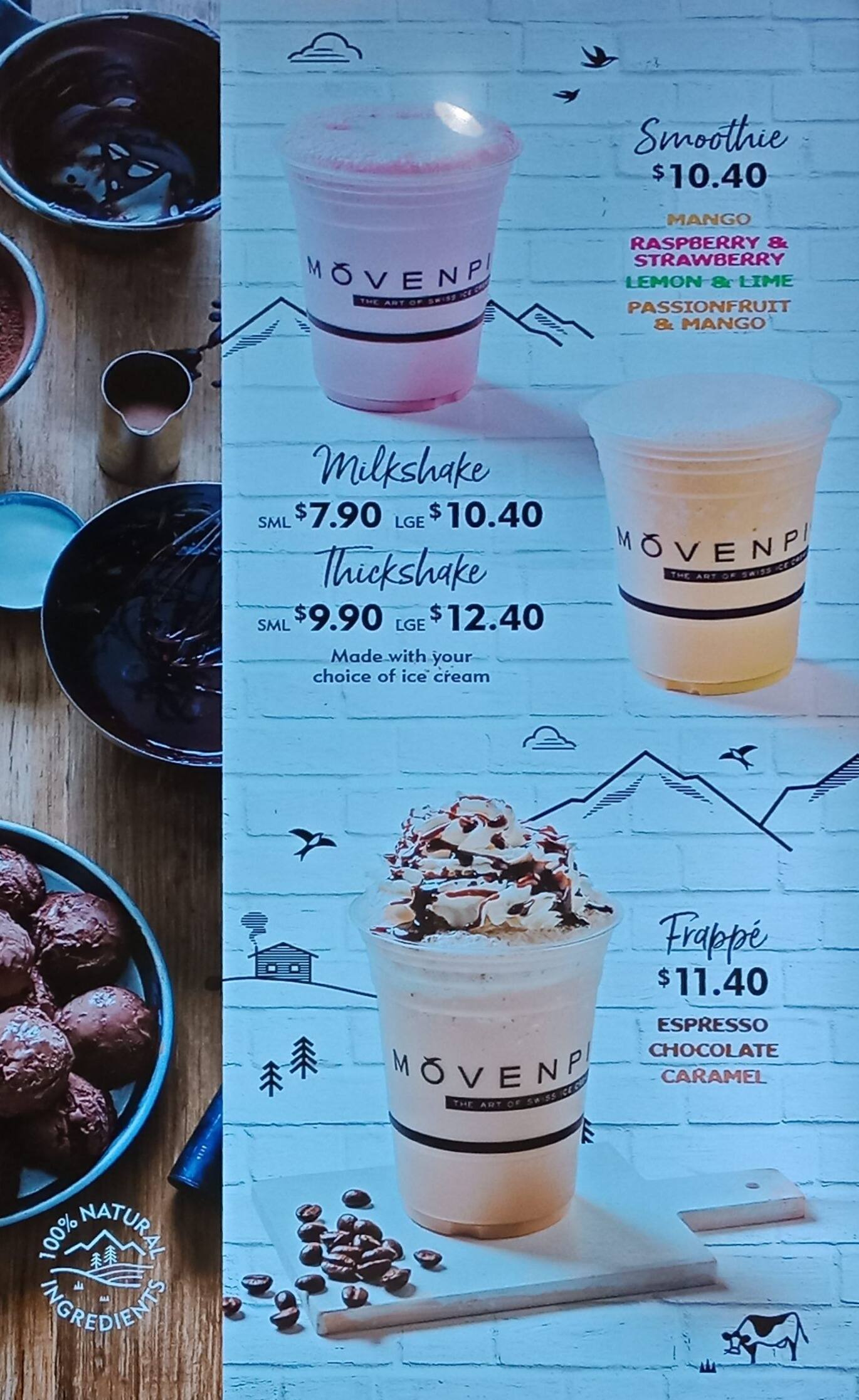 Menu at Movenpick Swiss Ice Cream desserts, Auckland, Queens Arcade