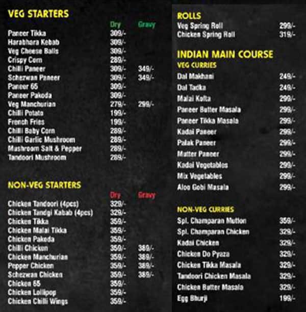 Menu at Delhi Club, Hyderabad