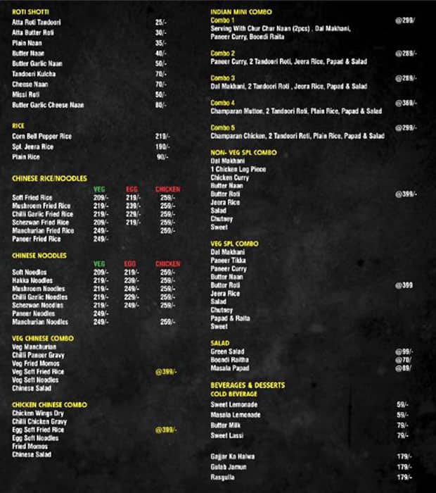 Menu at Delhi Club, Hyderabad