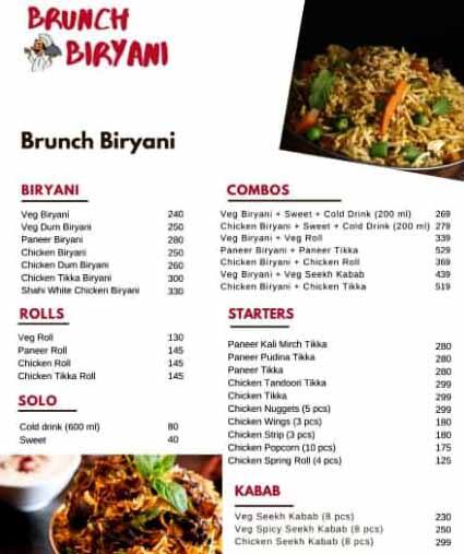 Menu of Brunch Biryani, Bandra Talao, Bandra West, Mumbai