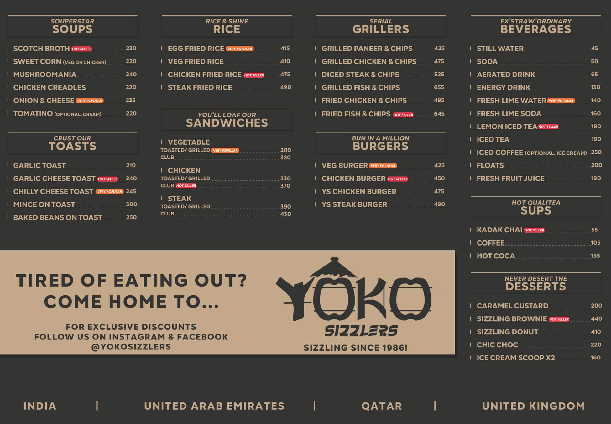 Menu of Yoko Sizzlers, Jubilee Hills, Hyderabad
