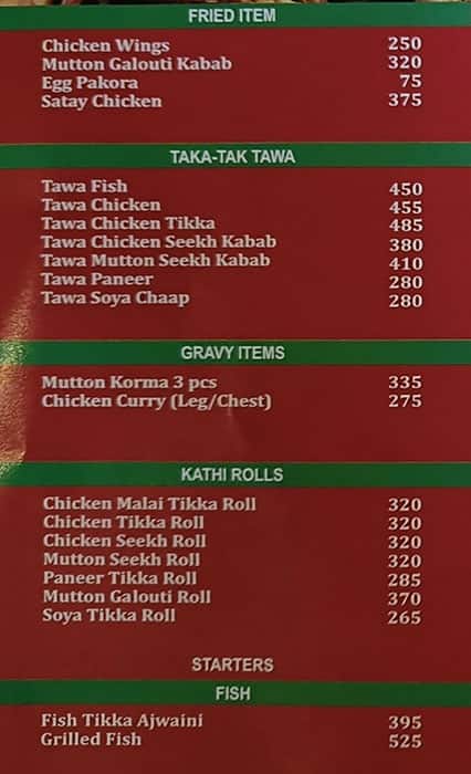 Menu of VIP RDX Family Restaurant, Safdarjung, New Delhi
