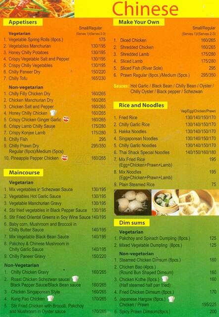 Menu at Thai Shack, New Delhi