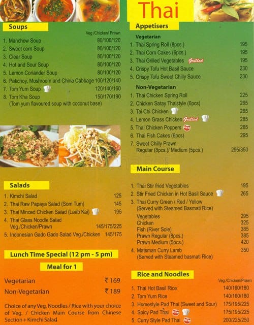 Menu at Thai Shack, New Delhi