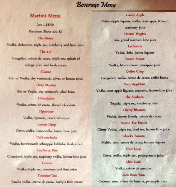 Menu at Downtown Bistro & Grill Casual Fine Dining restaurant, Burlington