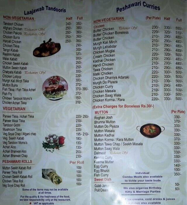 Menu at Peshawari Delux, Noida