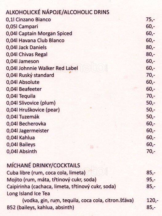 Menu at corsair pub & bar, Prague