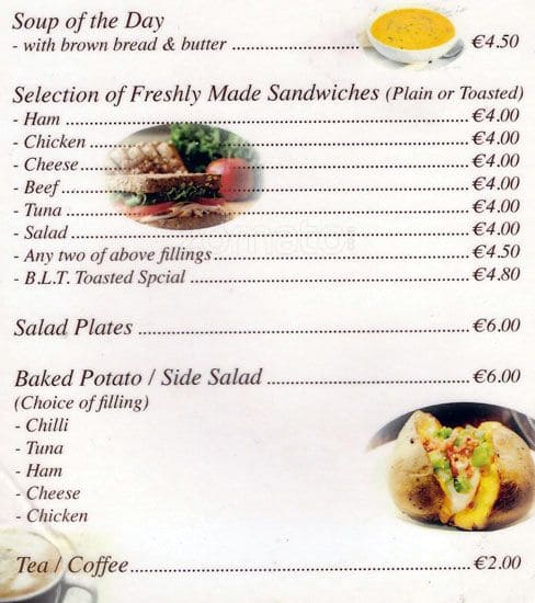 Menu at Lower Deck pub & bar, Dublin