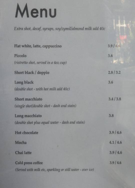 Menu at Ground Floor cafe, Brisbane City