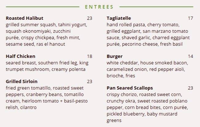 Menu at gather restaurant, Chicago