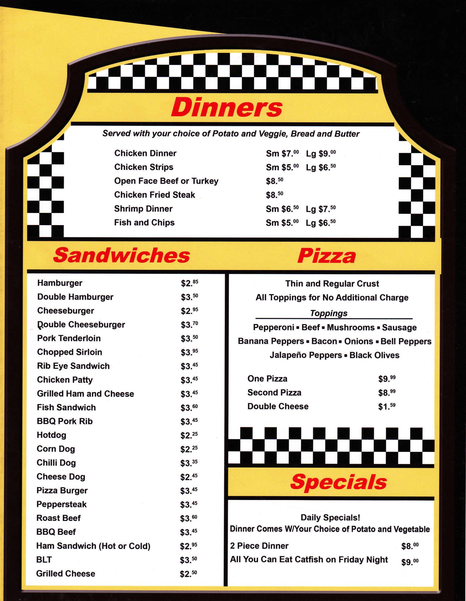 Menu at Circle Inn Malt Shop, Bourbon, 171 N Old Hwy 66