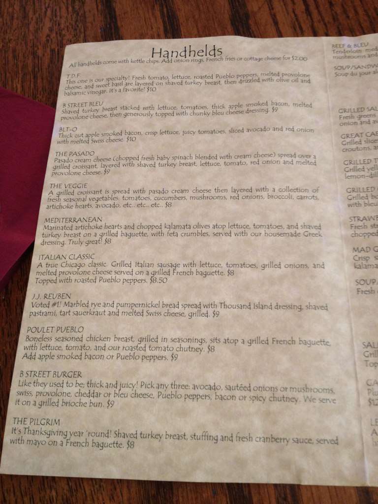 Menu at DC's On B Street restaurant, Pueblo