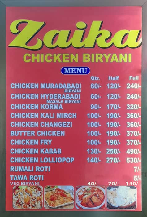 Menu at Zaika Chicken Biryani, New Delhi, 4D