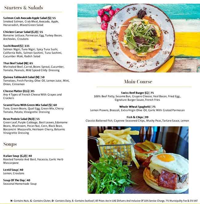 Menu at Revo Cafe and Bar at Oaks Ibn Battuta Gate Hotel Dubai, Dubai ...